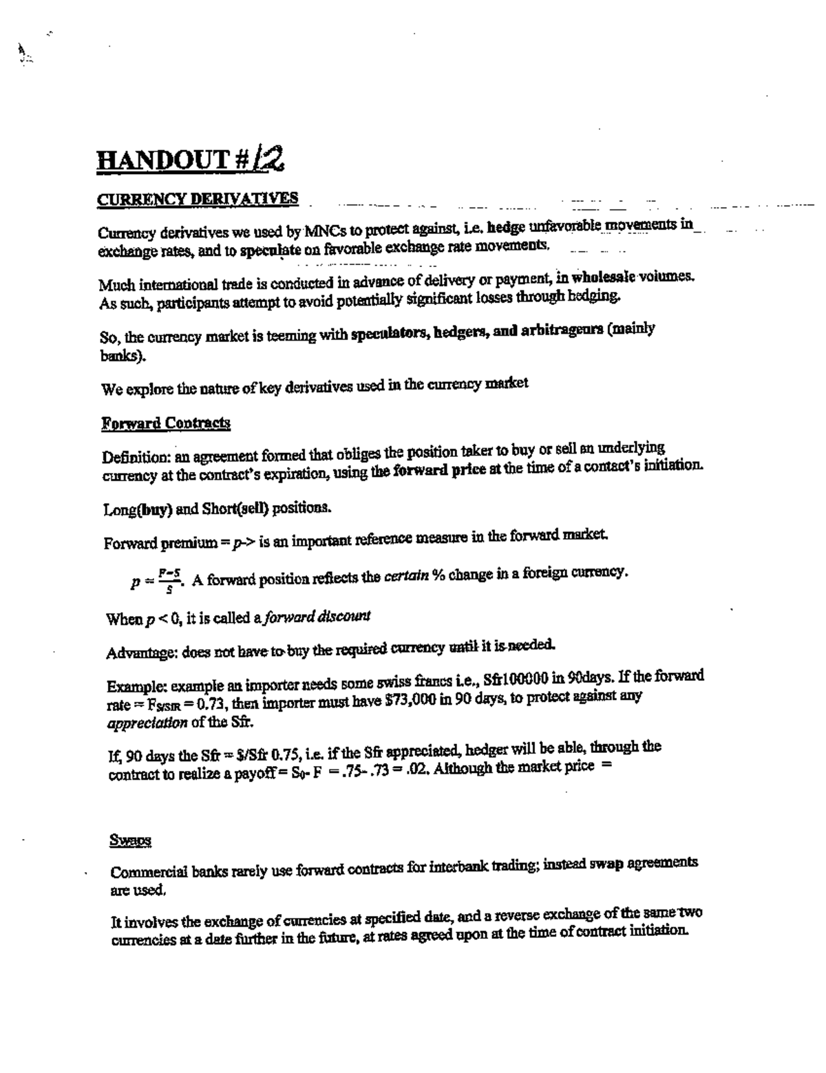 Handout #12 Currency Derivaties - FIN 3311 - Studocu