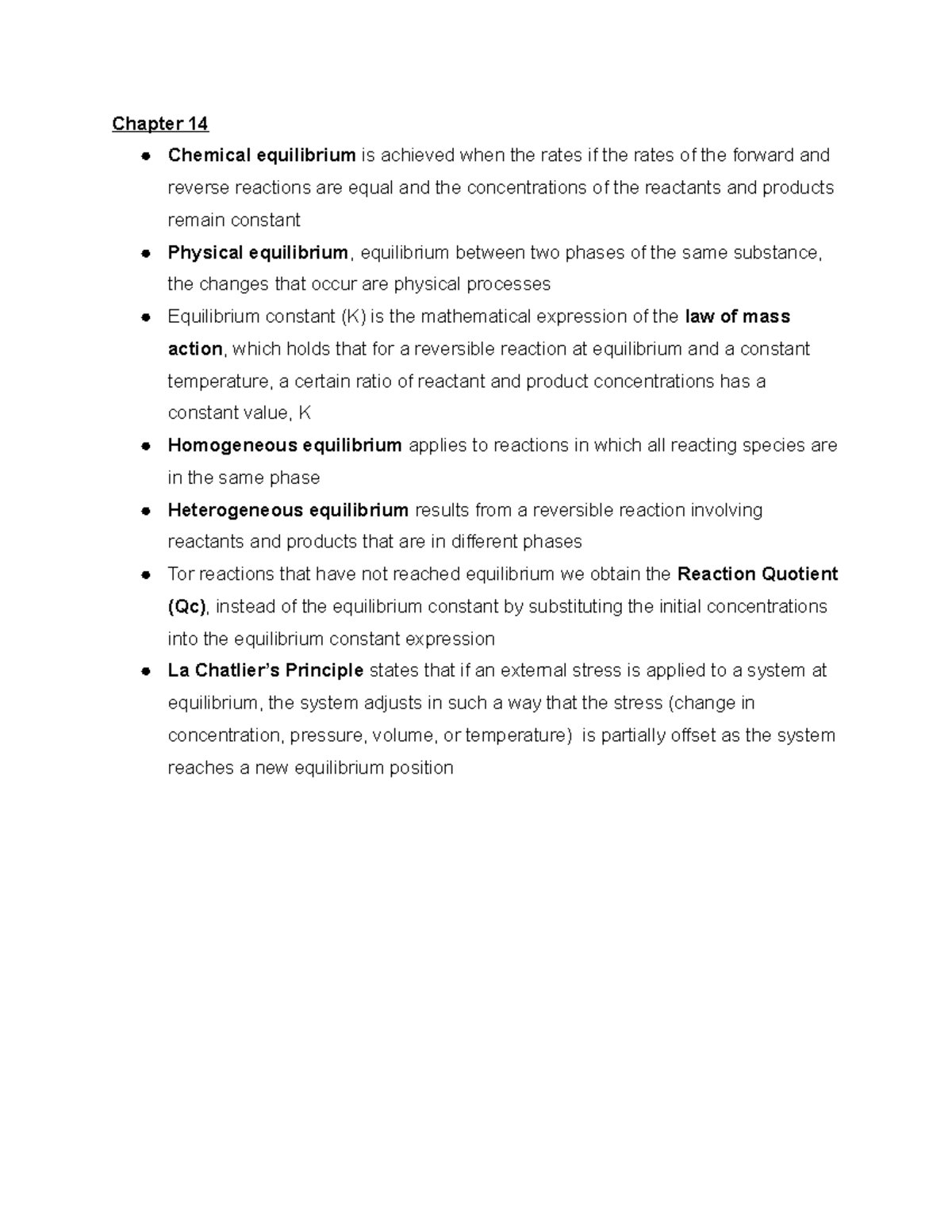CHM 041 Chapter 14 - Chapter 14 Chemical equilibrium is achieved when ...
