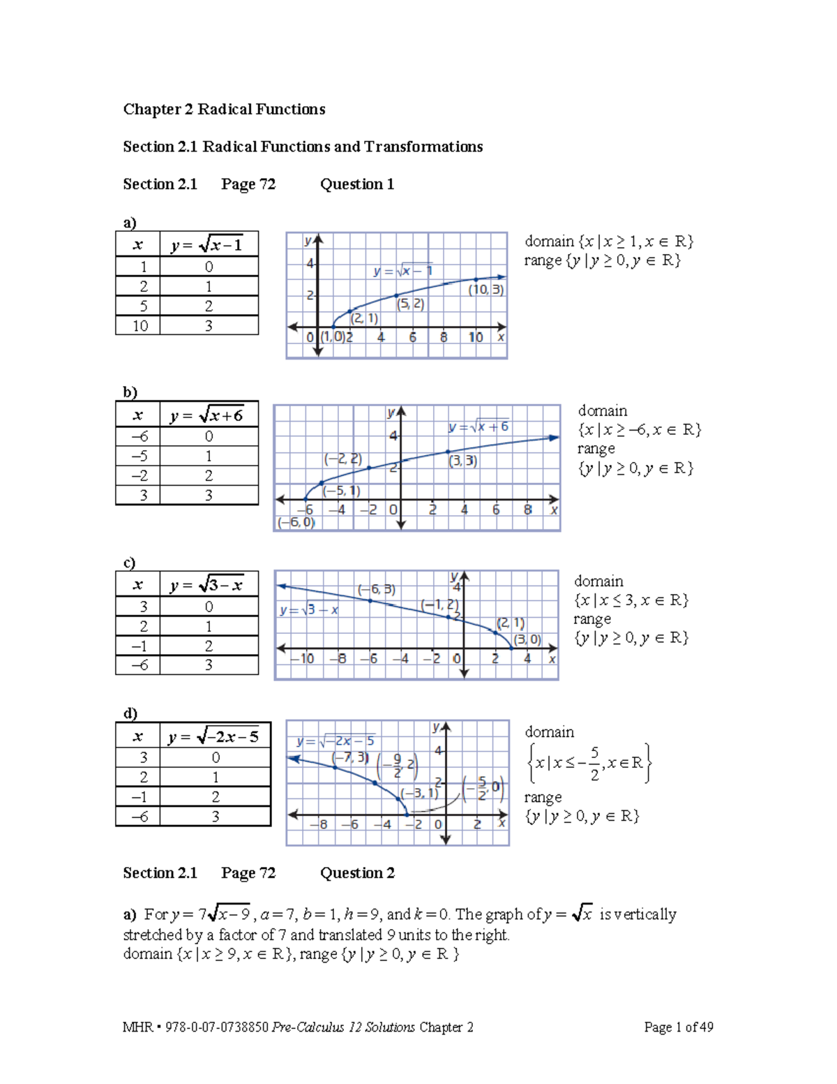 Chapter 2 Sequences and Series - PC12-Ch-2 - Chapter 2 Radical Functions Section 2 Radical ...