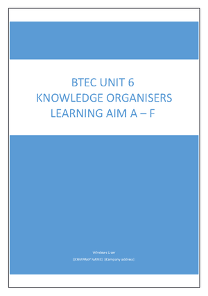 Example work for Unit 1 - upto distinction - Learning aim A: Explore ...