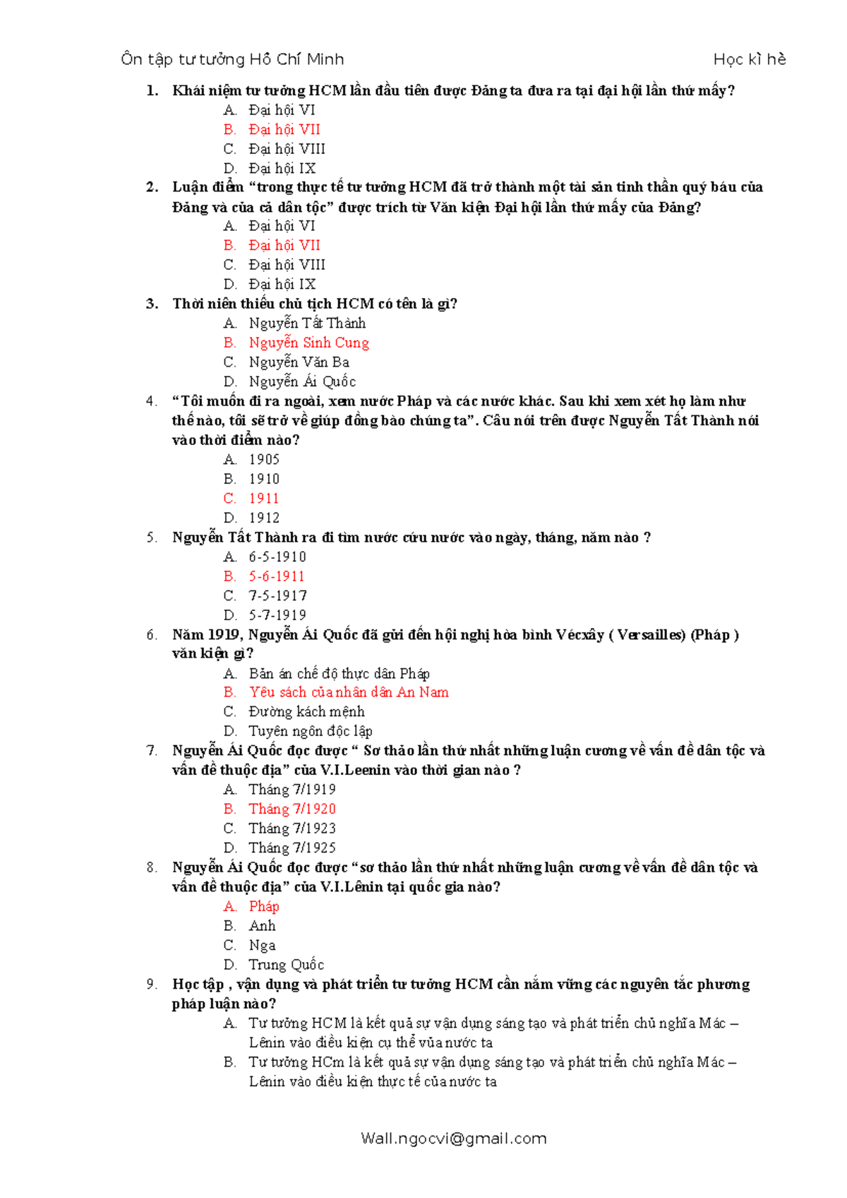 Ontap gk Tthcm - 1. Khái niệm tư tưởng HCM lần đầu tiên được Đảng ta đưa ra tại đại hội lần thứ ...