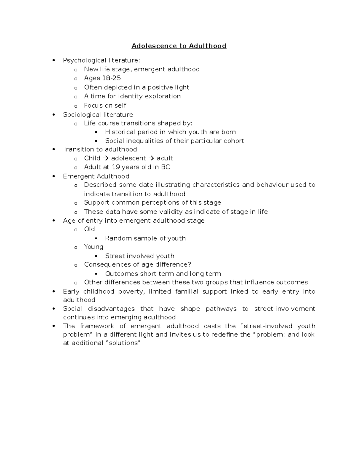 Lecture Notes, Lectures 1 - 16 - Josephine Macintosh - Adolescence to ...