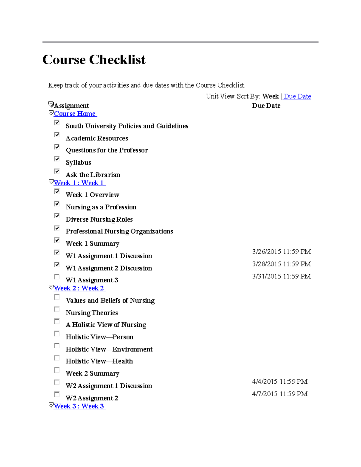 NSG 3005 Course Checklist - Course Checklist Keep track of your ...