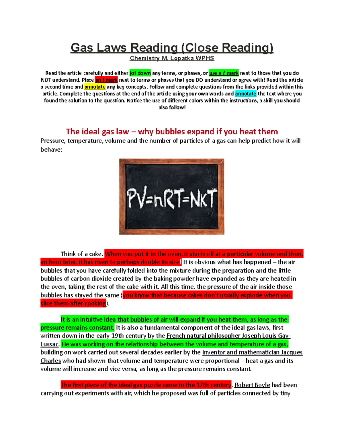 Gas Lawsn chemestry hioh;jb;kjb jhkjjh - Gas Laws Reading (Close ...