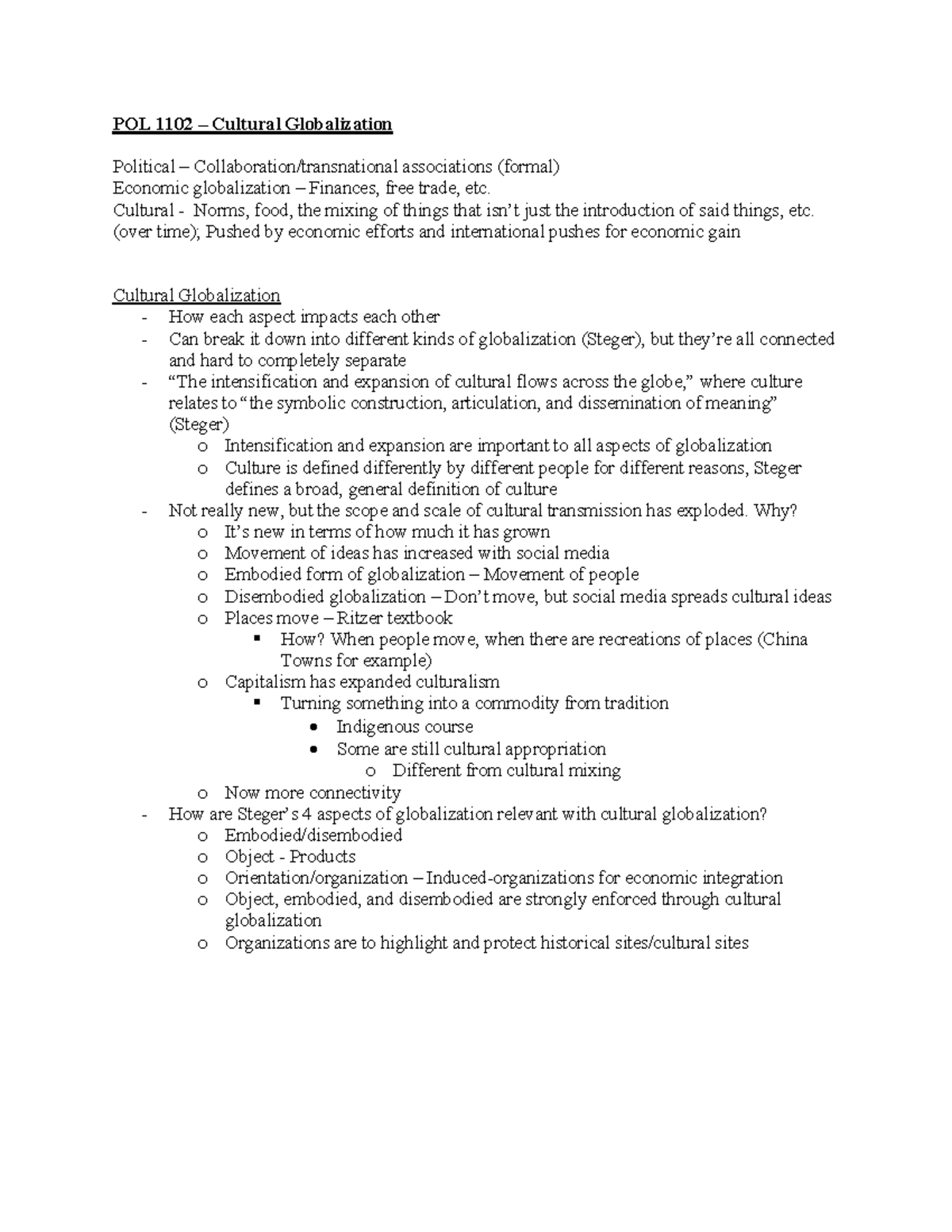 Cultural Globalization - POL 1102 – Cultural Globalization Political ...