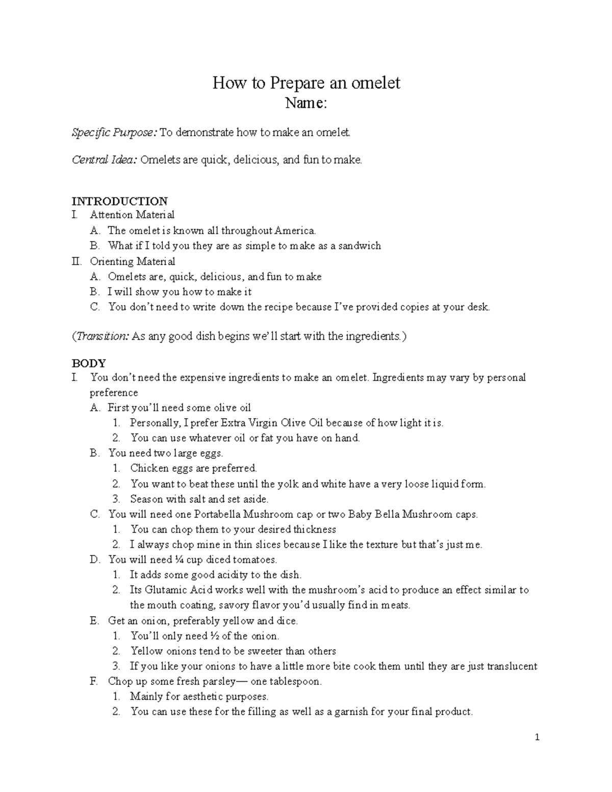 How to pepare an omelet outline - How to Prepare an omelet Name ...