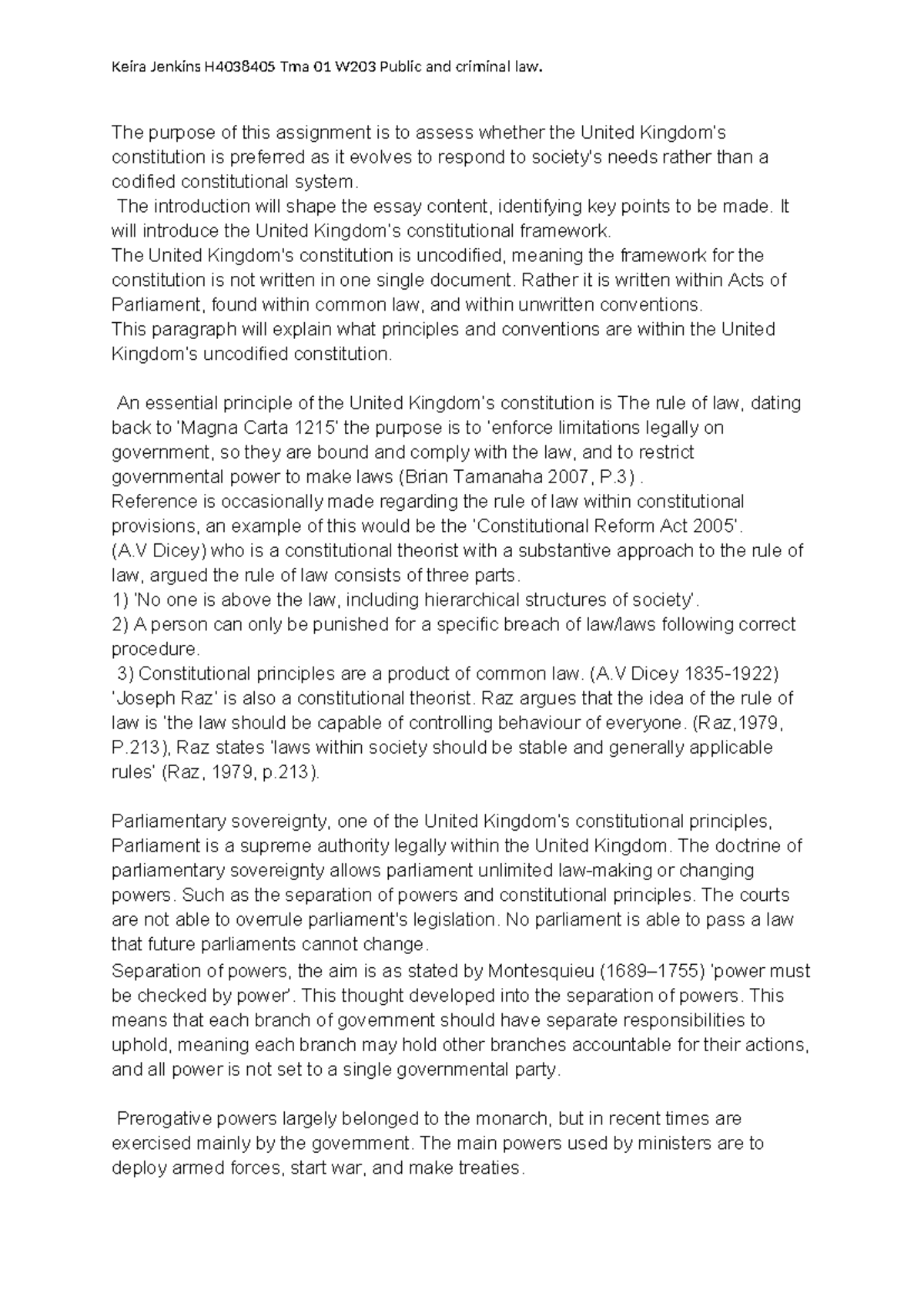 constitution assignment - The purpose of this assignment is to assess whether the United Kingdom ...