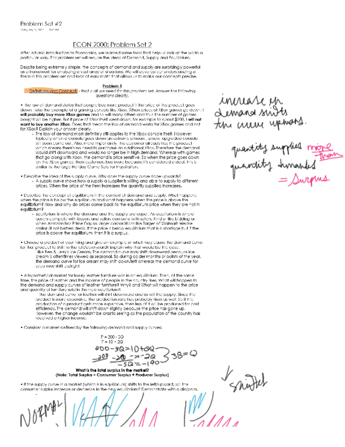 Problem Set 2 Econ 2000 Econ2000 Consumer Surplus Blue Will