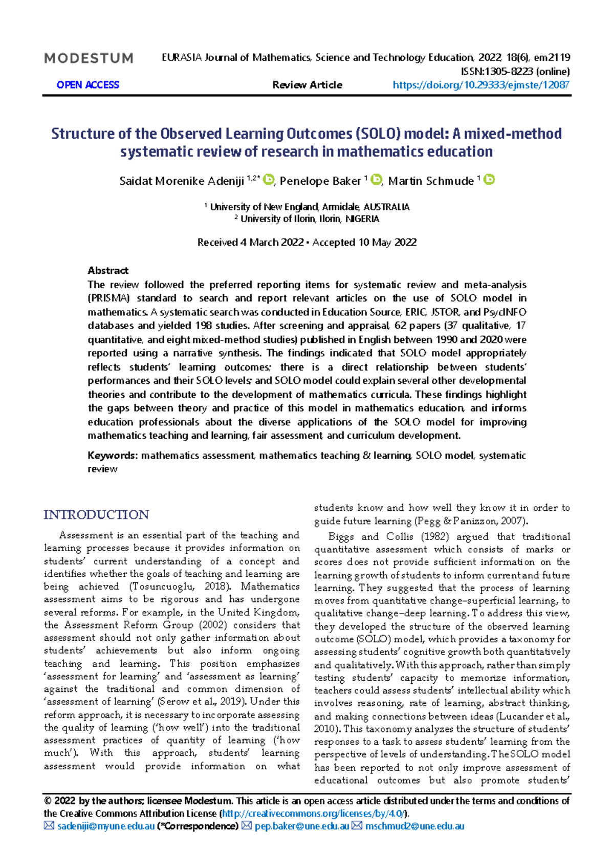 Structure of the observed learning outcomes solo model a mixed method ...