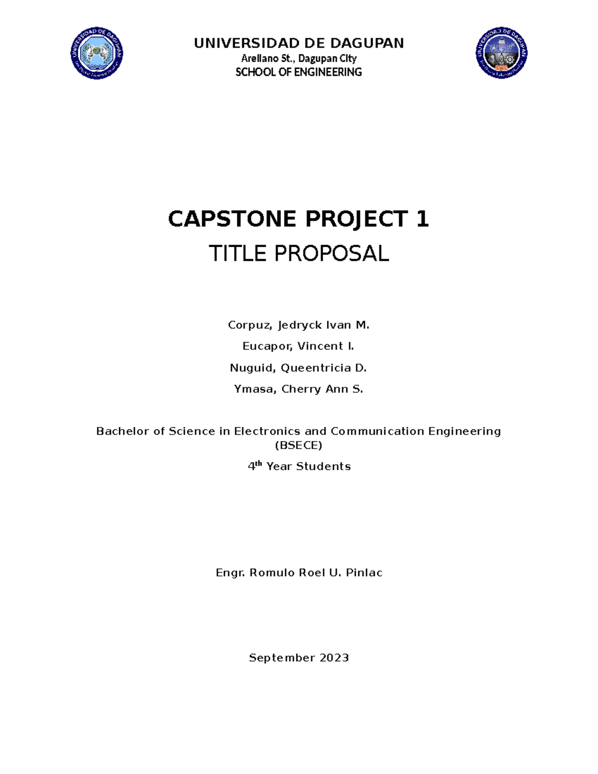 Capstone- Title Proposal - UNIVERSIDAD DE DAGUPAN Arellano St., Dagupan City SCHOOL OF ...