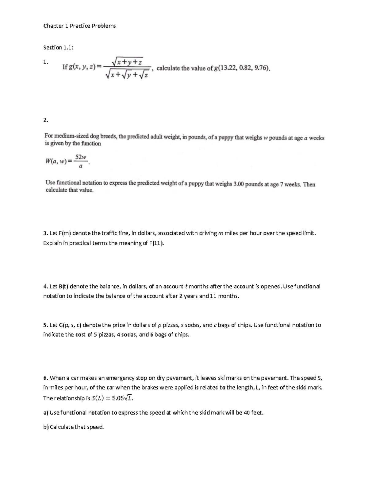 Chapter 1 Practice Problems - Section 1: 2. Let F(m) denote the traffic ...
