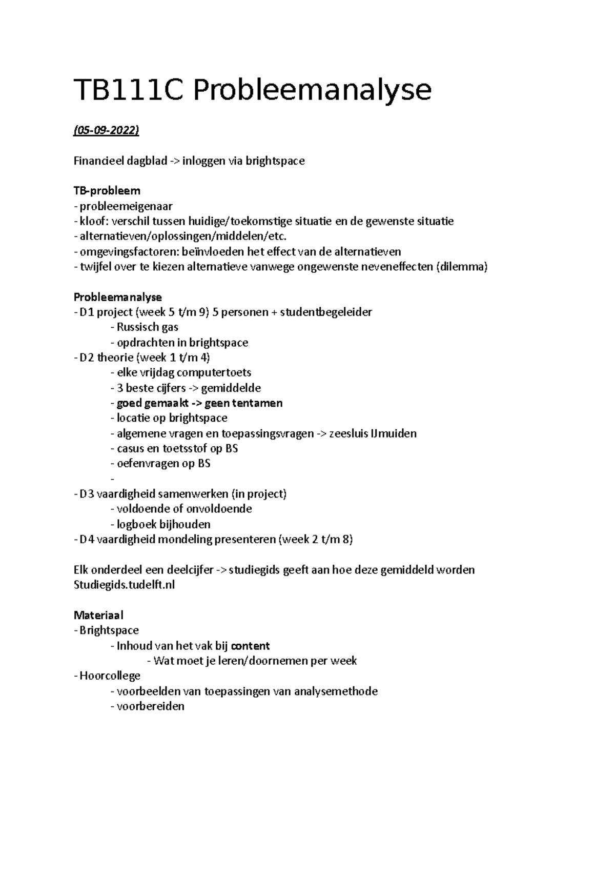 TB111C Probleemanalyse - TB111C Probleemanalyse (05-09-2022) Financieel ...