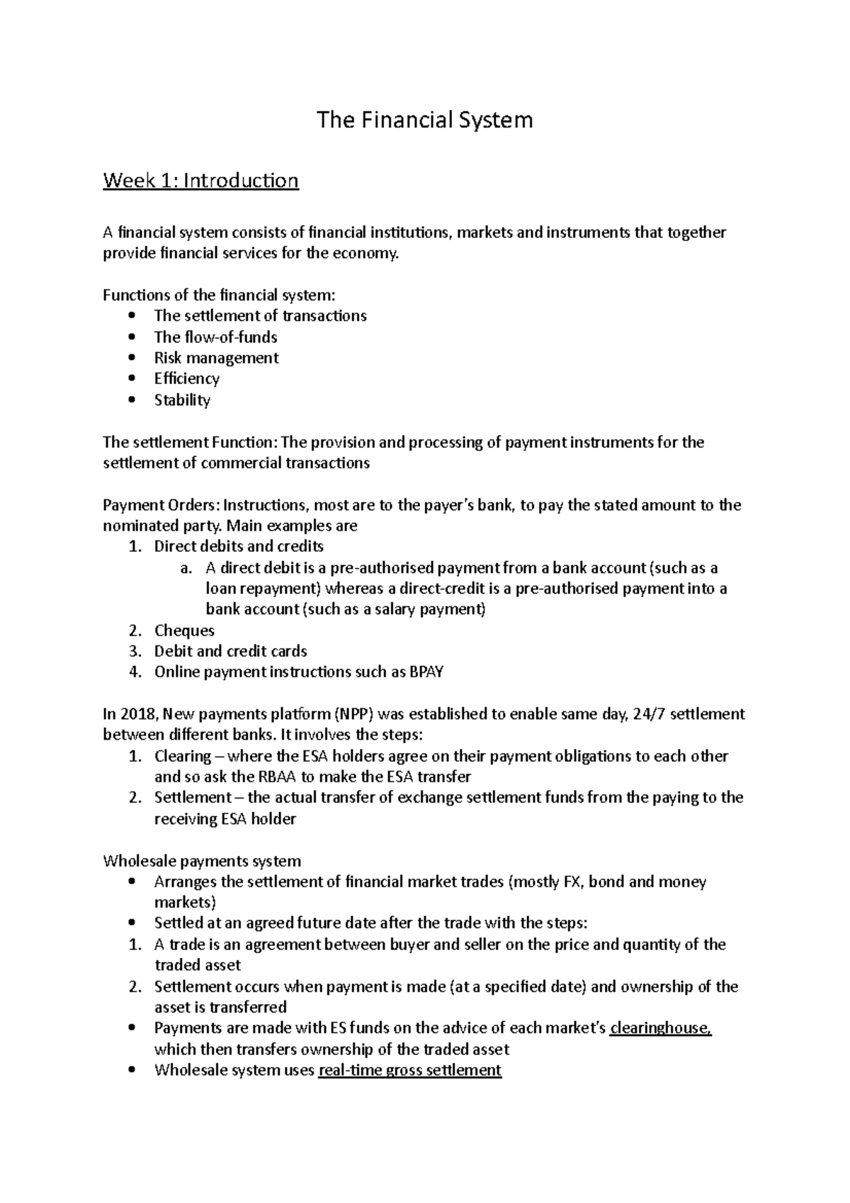 The Financial System notes - FINANC111 - UOW - Studocu