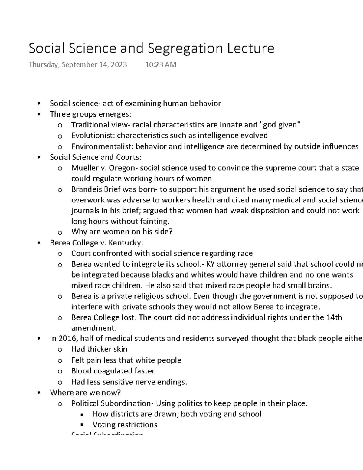 Social Science and Segregation Notes - Social science- act of examining ...