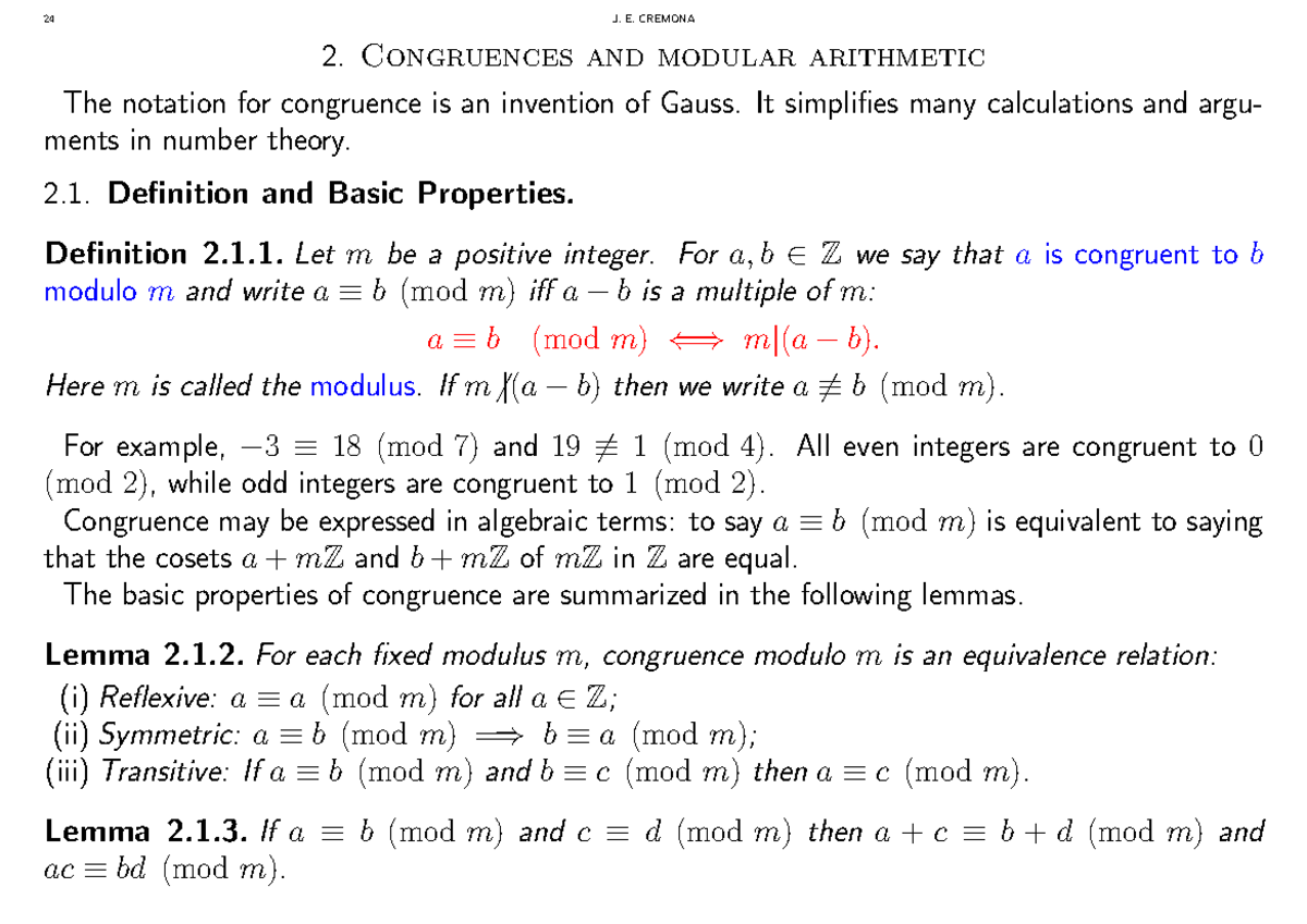 Ma257 ch2 large - notes - 24 J. E. CREMONA Congruences and modular ...