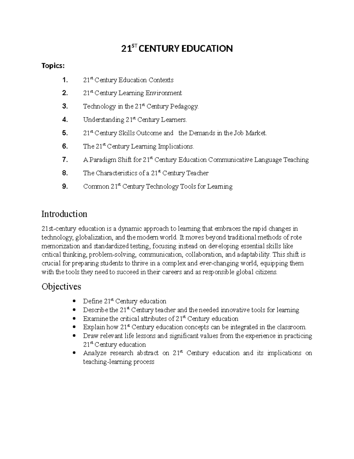 21ST Century Education Maam Sebag PPE - 21 ST CENTURY EDUCATION Topics ...