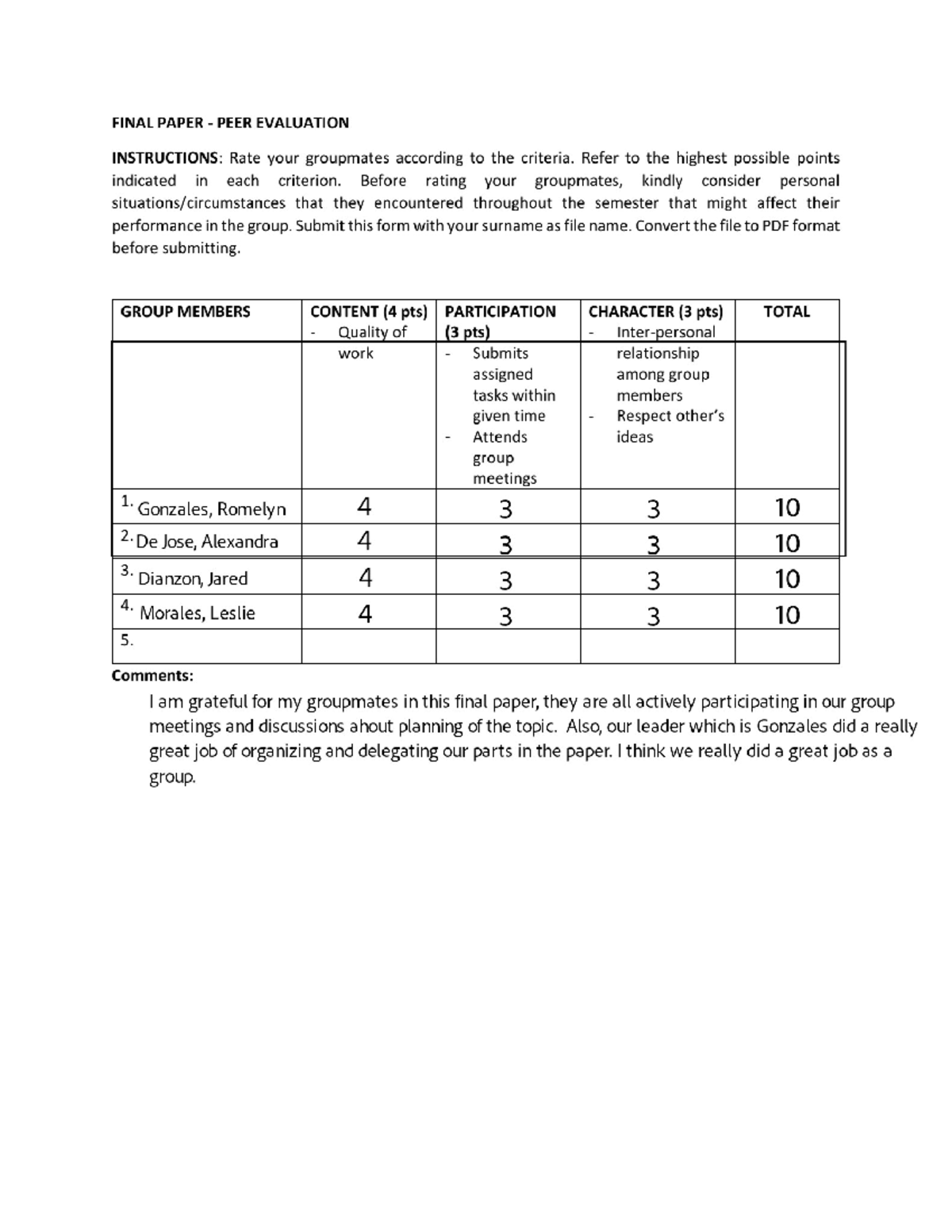 Estoque-TCW-PEER EVAL - Cardiopulmonary Physical Therapy - Studocu