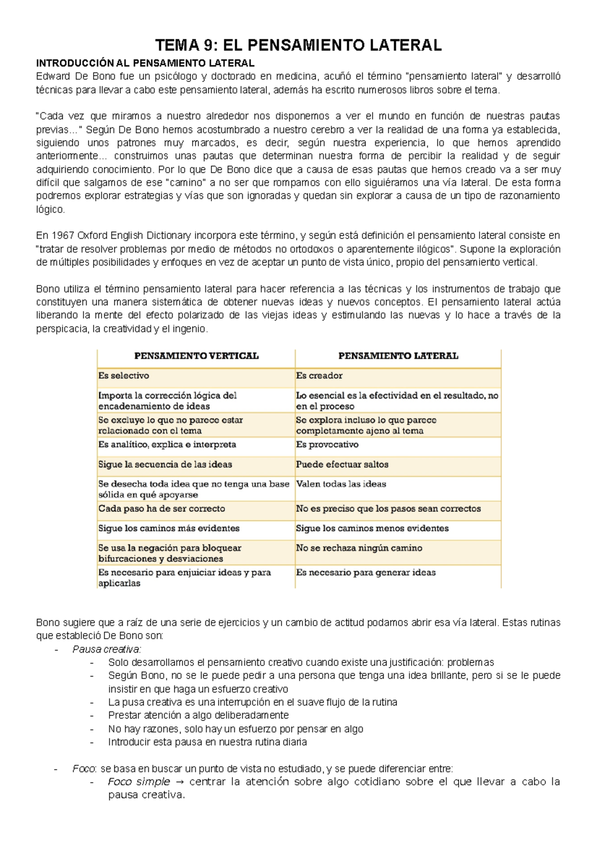 Tema 9 El pensamiento lateral - TEMA 9: EL PENSAMIENTO LATERAL ...