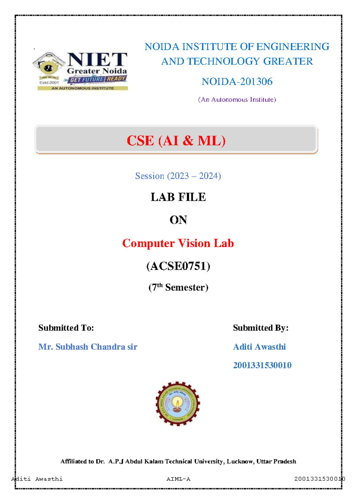 Aditi cv file - comp vision lab file - NOIDA INSTITUTE OF ENGINEERING ...