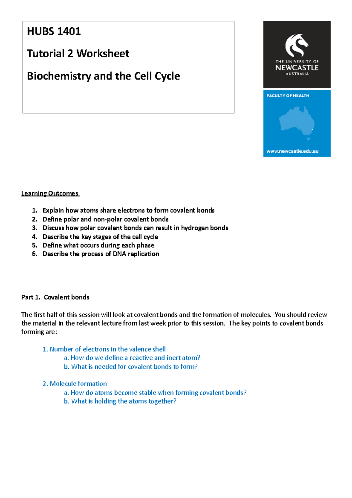 Tutorial 2 Biochemistry and the cell cycle - Learning Outcomes Explain ...