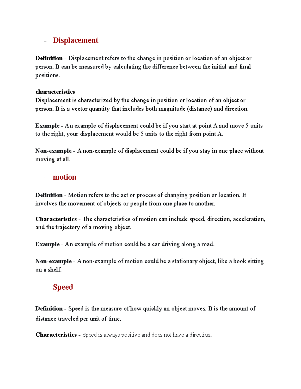 Displacement - It can be measured by calculating the difference between ...