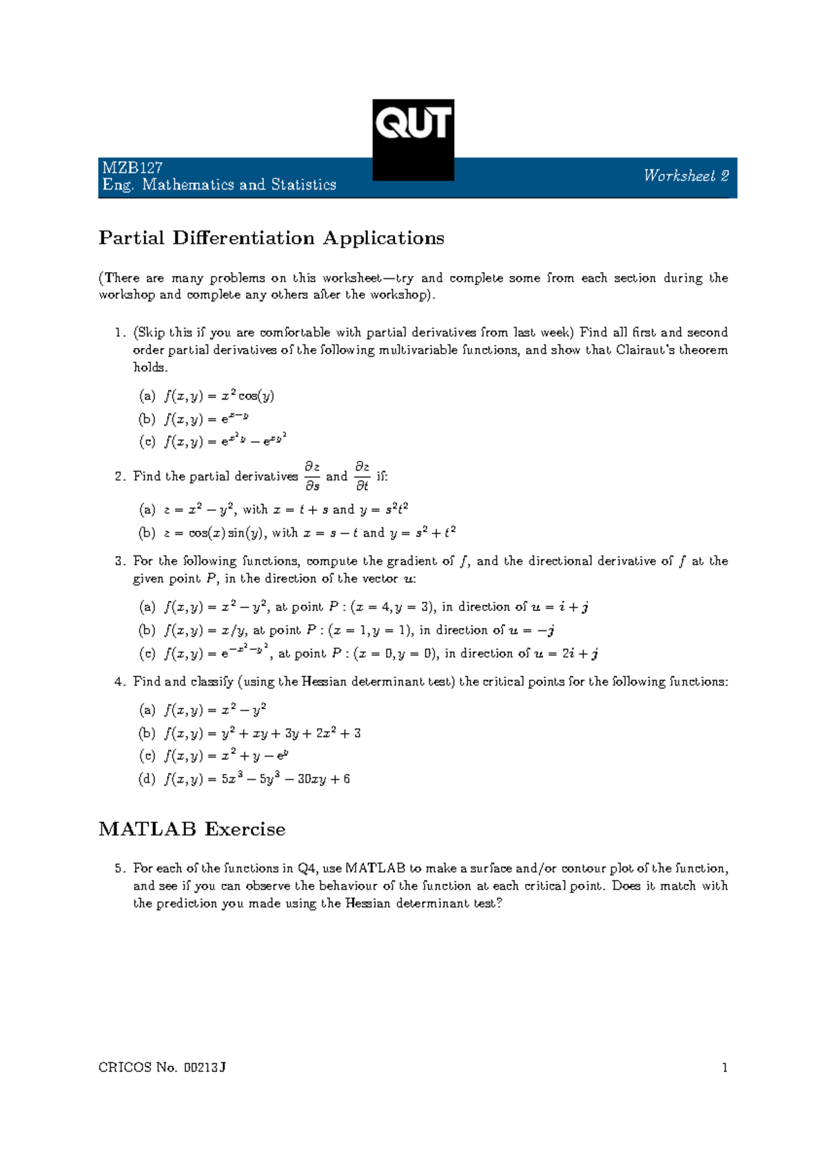 Workshop - Calculus III - partial Differentiation Application - MZB Eng ...