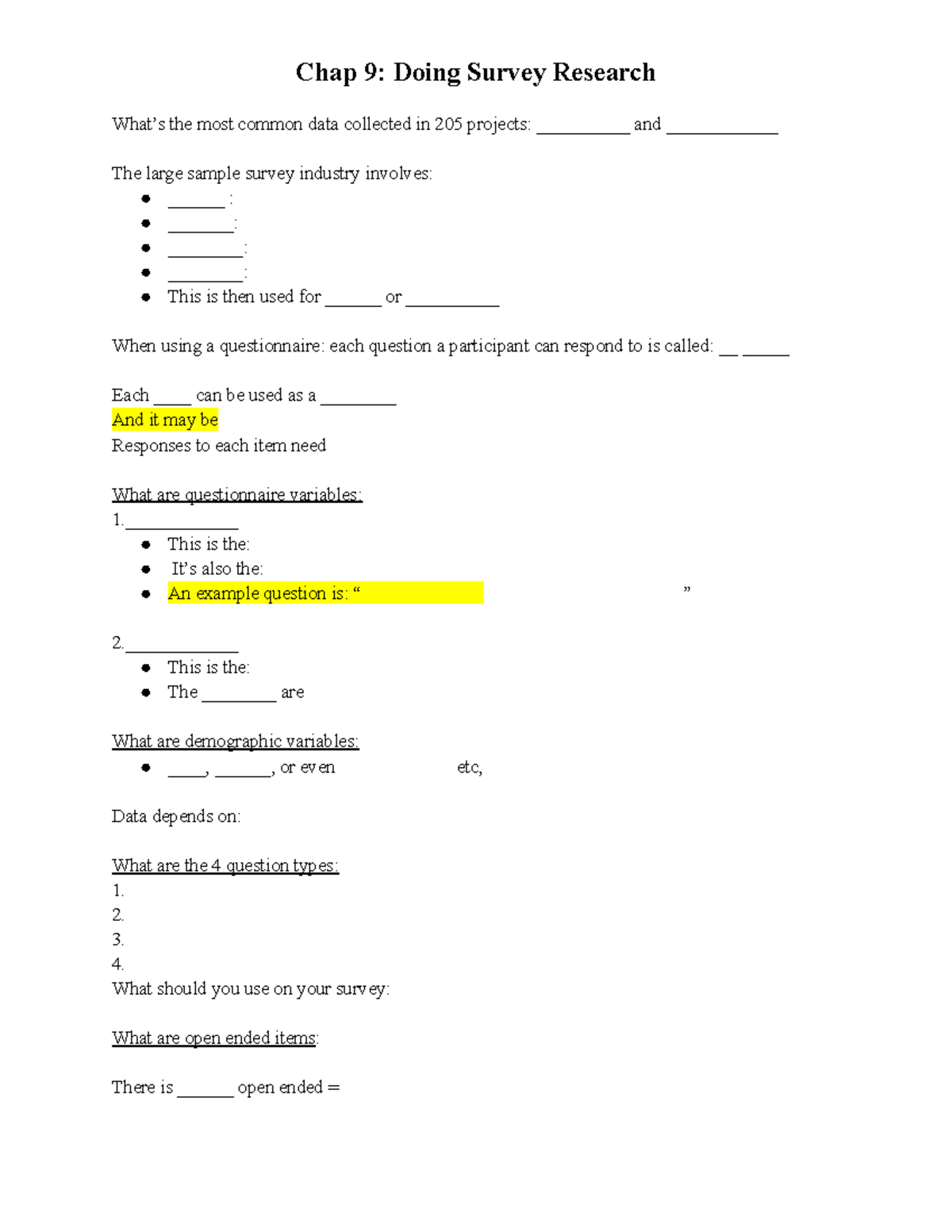 Quiz 5 chap 9 Practice for Psy 205 - Chap 9: Doing Survey Research What ...