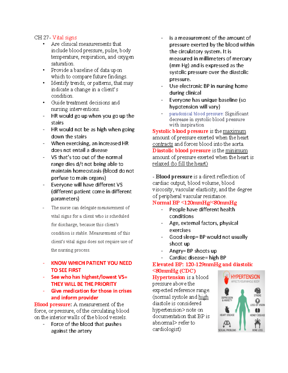 Vital Signs Lecture Fundamentals of Nursing (NUR 216) - CH 27- Vital ...