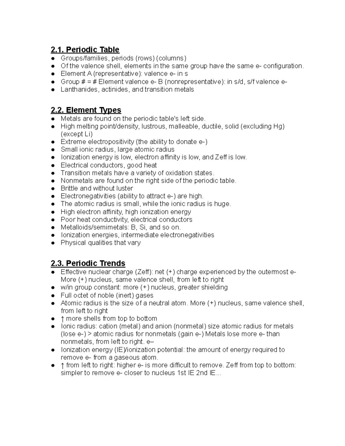 Periodic Table - notes - 2. Periodic Table Groups/families, periods ...