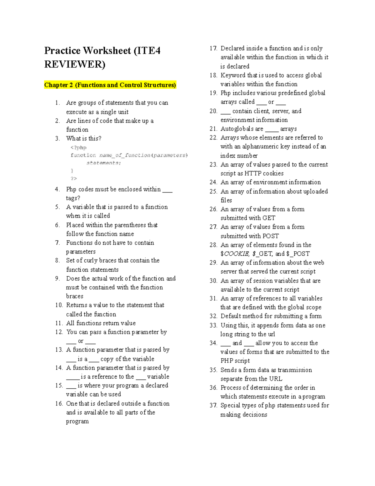 Practice Worksheet (ITE4 Reviewer) - Practice Worksheet (ITE REVIEWER ...
