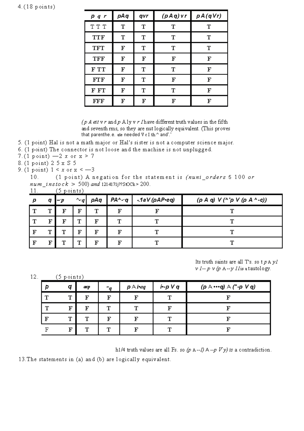 The statements in (a) and (b) are logically equivalent - ( 18 p oi nt s ...