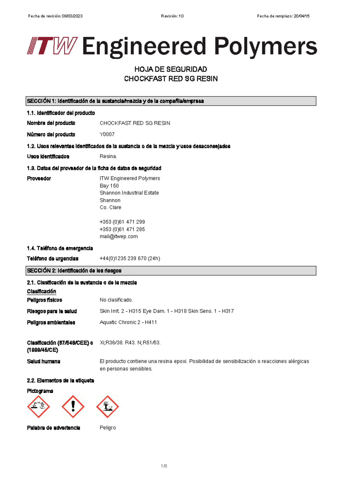 Msds es chockfast red sg resin - sds10692 - HOJA DE SEGURIDAD CHOCKFAST ...
