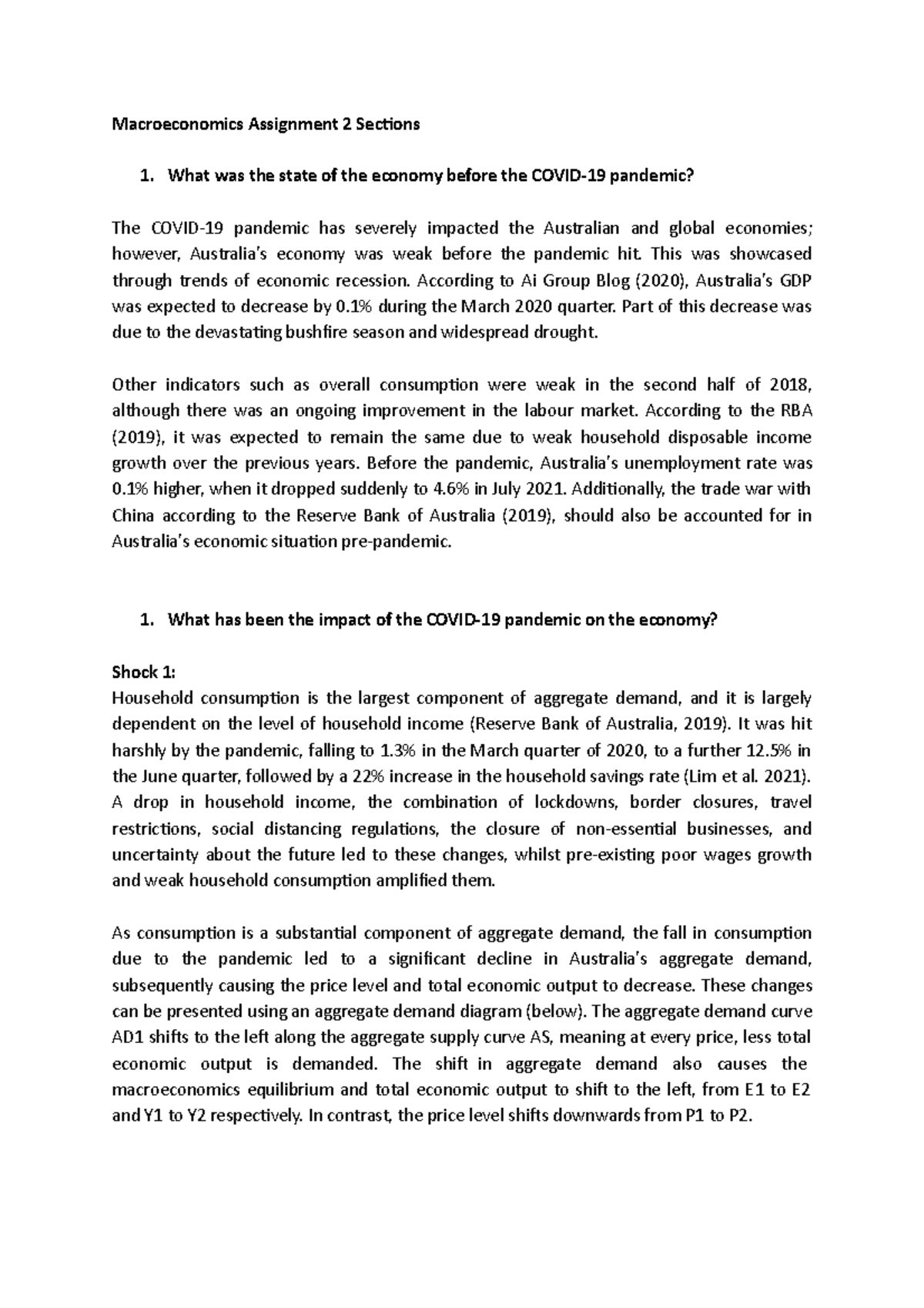 Macroeconomics Assignment 2 Sections - Macroeconomics Assignment 2 Sections What was the state ...