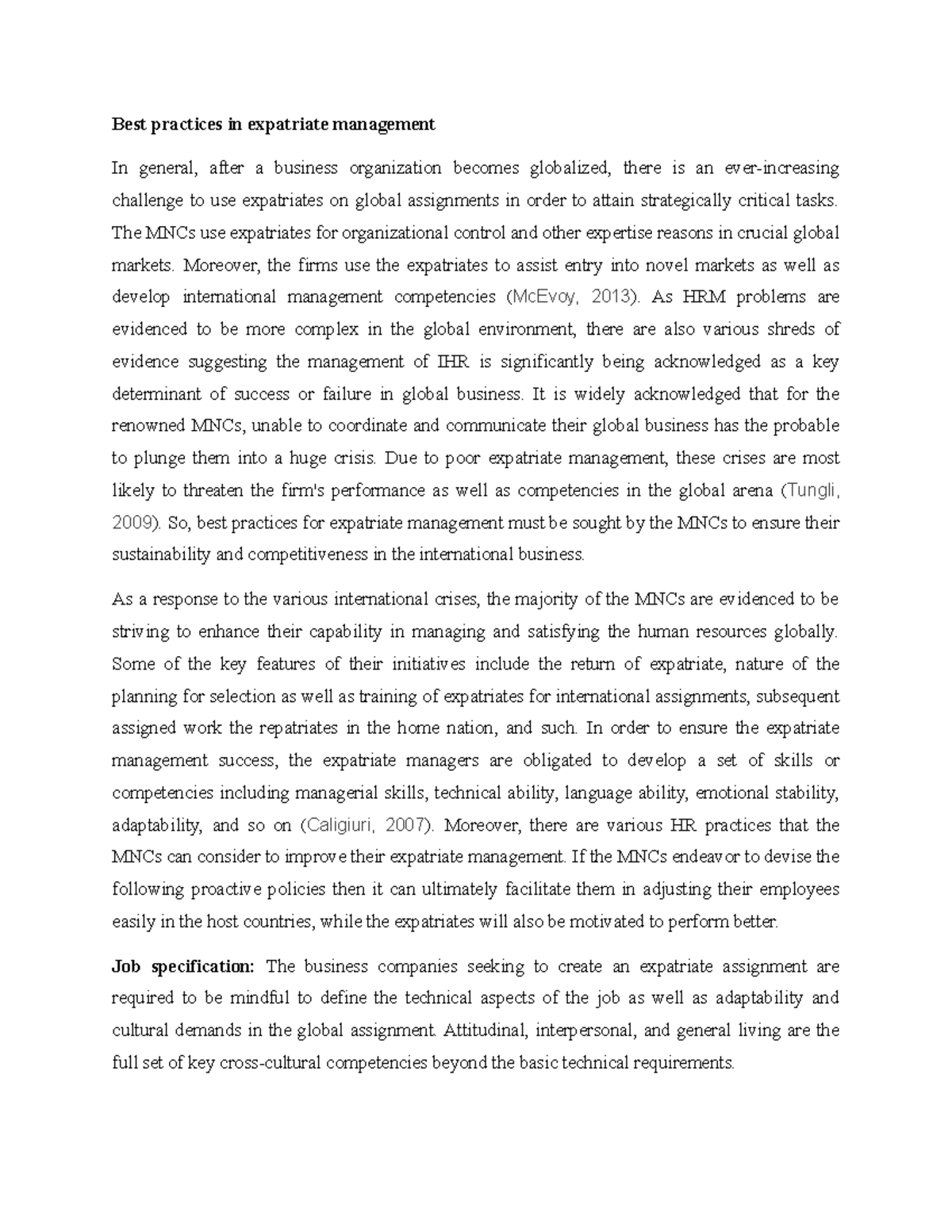 Best practices in expatriate management - The MNCs use expatriates for ...