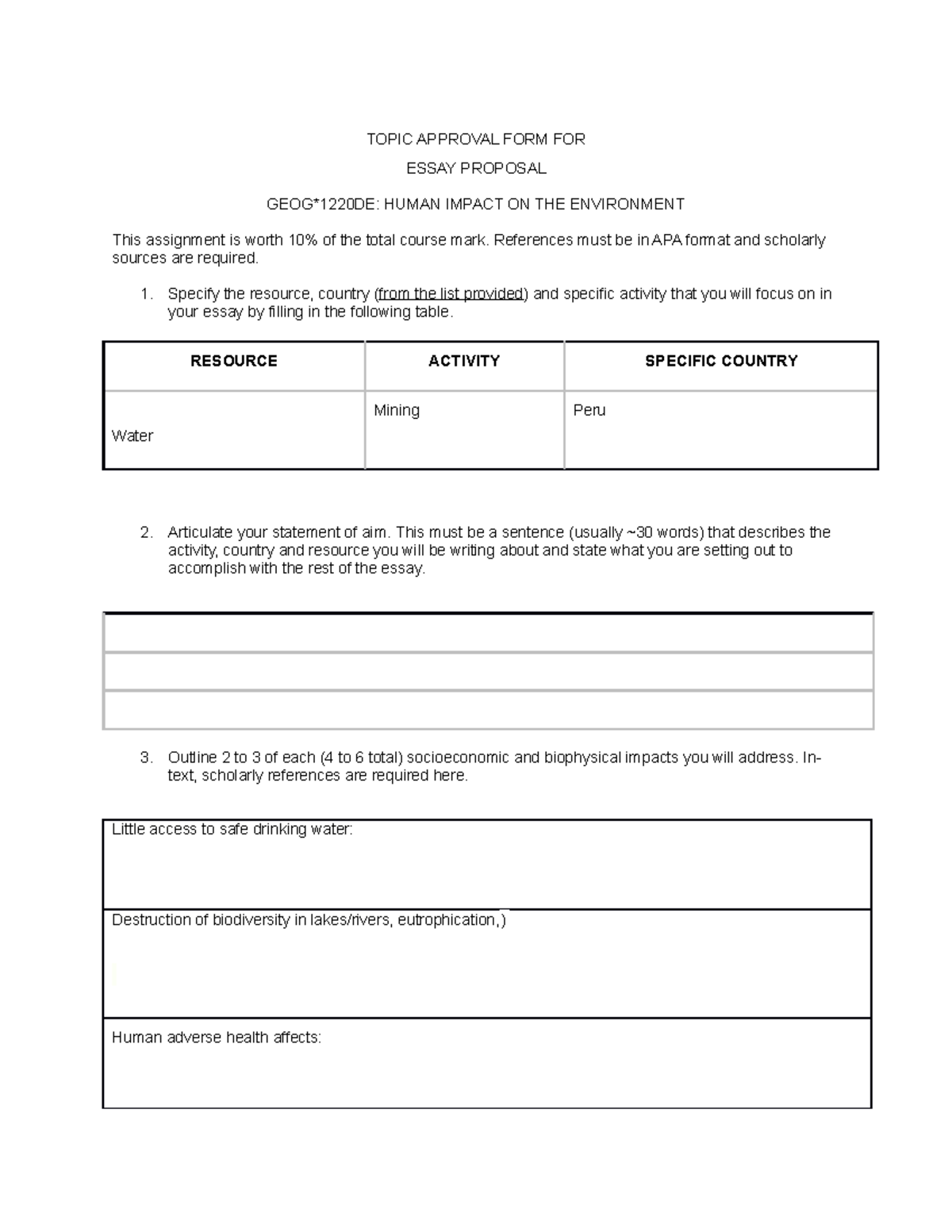 Russia water pol. essay prop - TOPIC APPROVAL FORM FOR ESSAY PROPOSAL ...