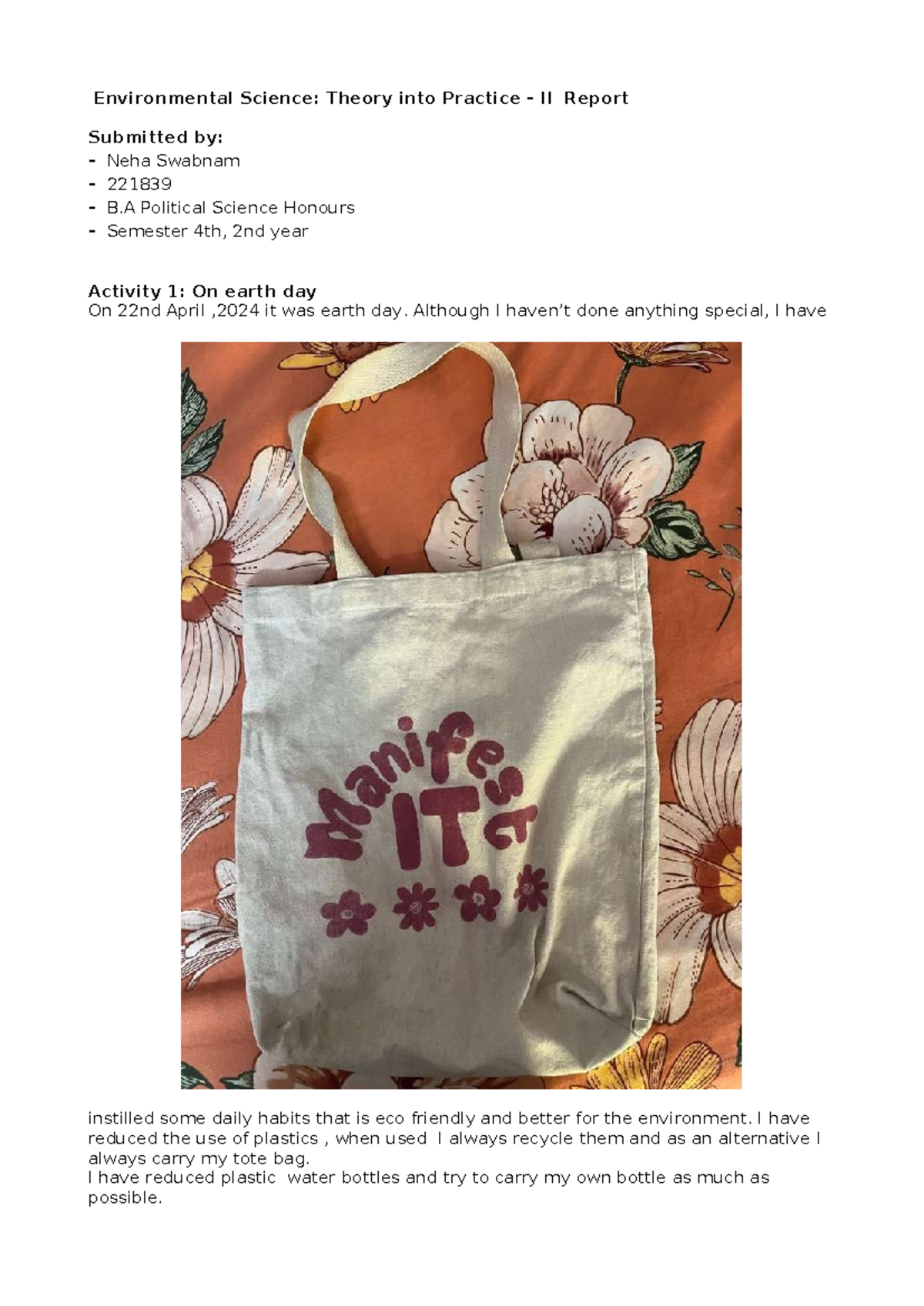 Evs report 2024 - Environmental Science: Theory into Practice - II ...