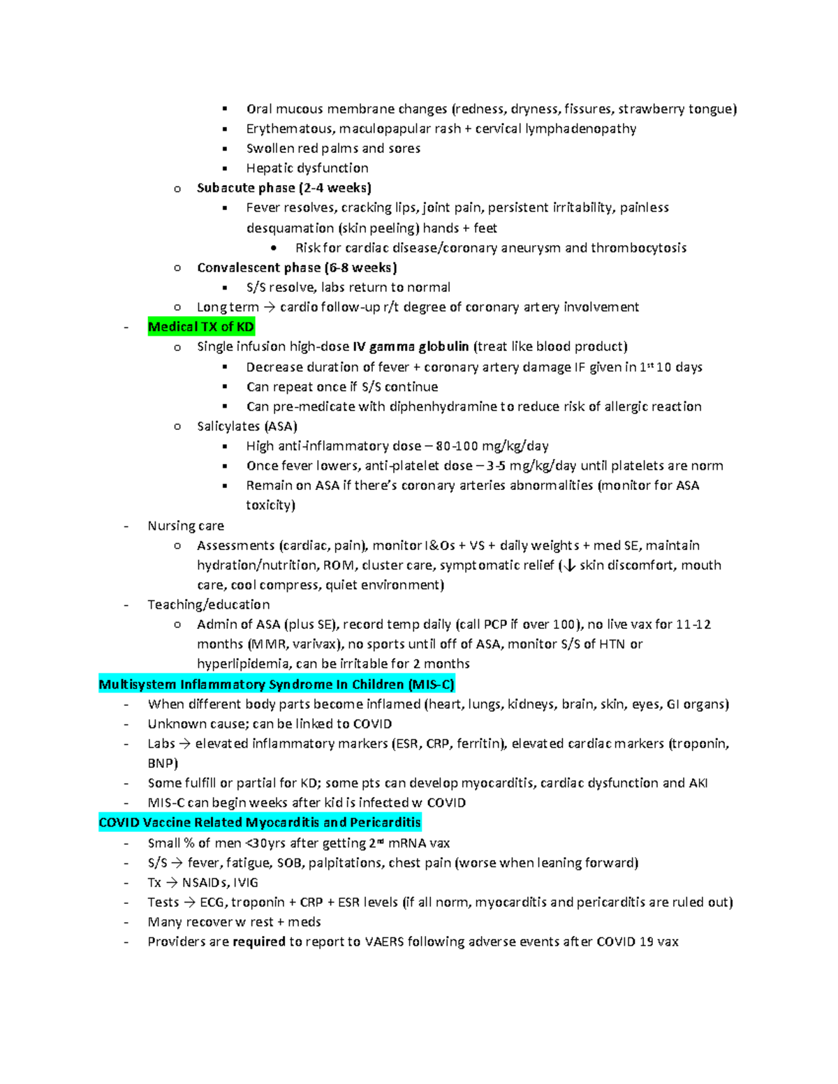 Peds Cardiac 9 - Oral mucous membrane changes (redness, dryness ...