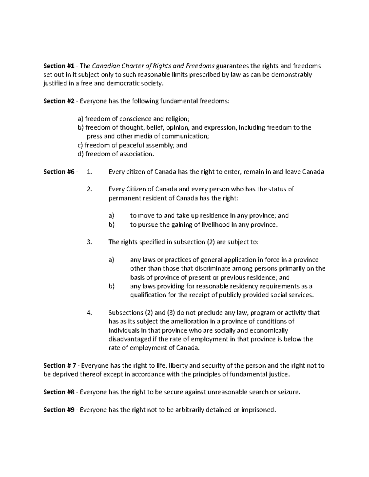 Charter of rights and freedoms - Section #2 - Everyone has the ...