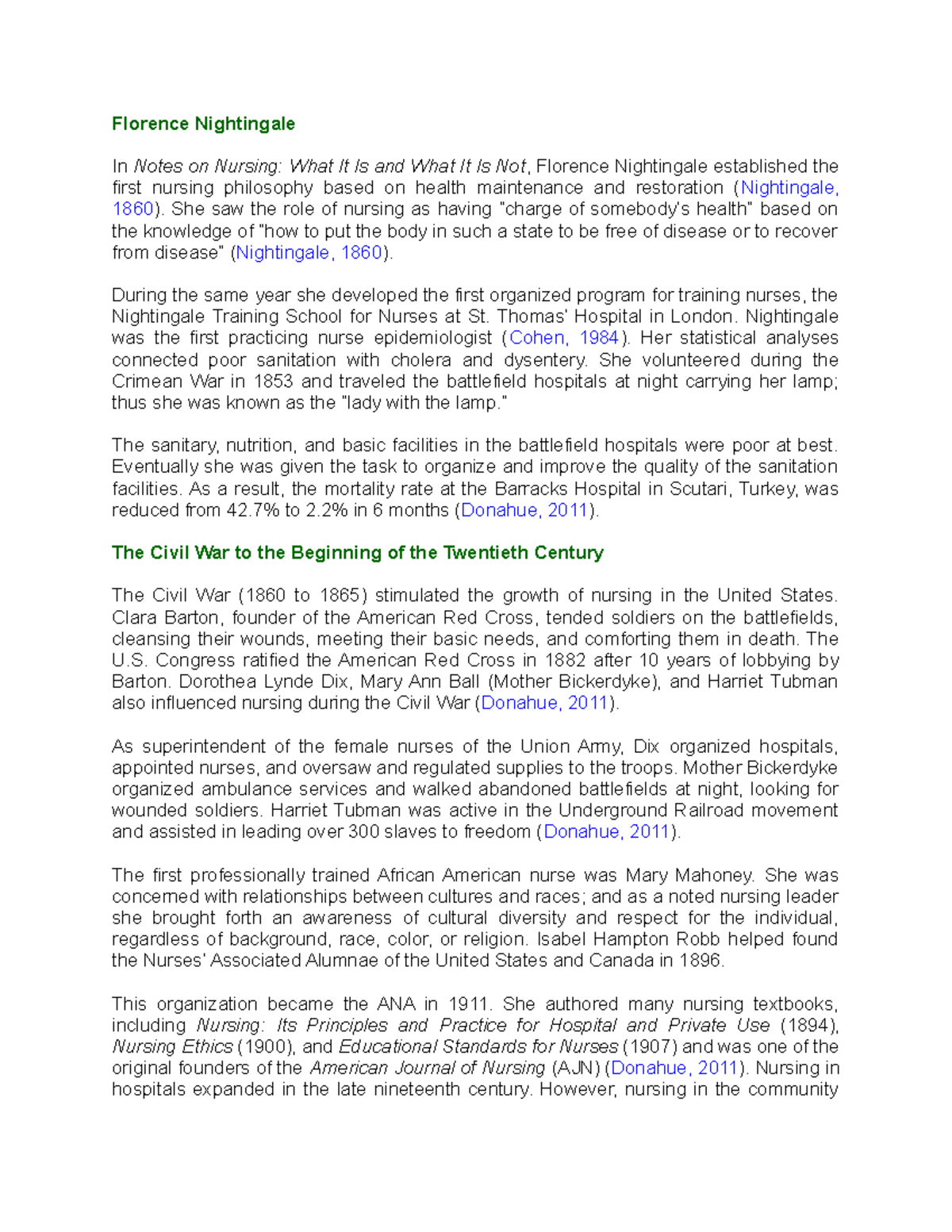 History and Influences in Nursing - Florence Nightingale In Notes on ...