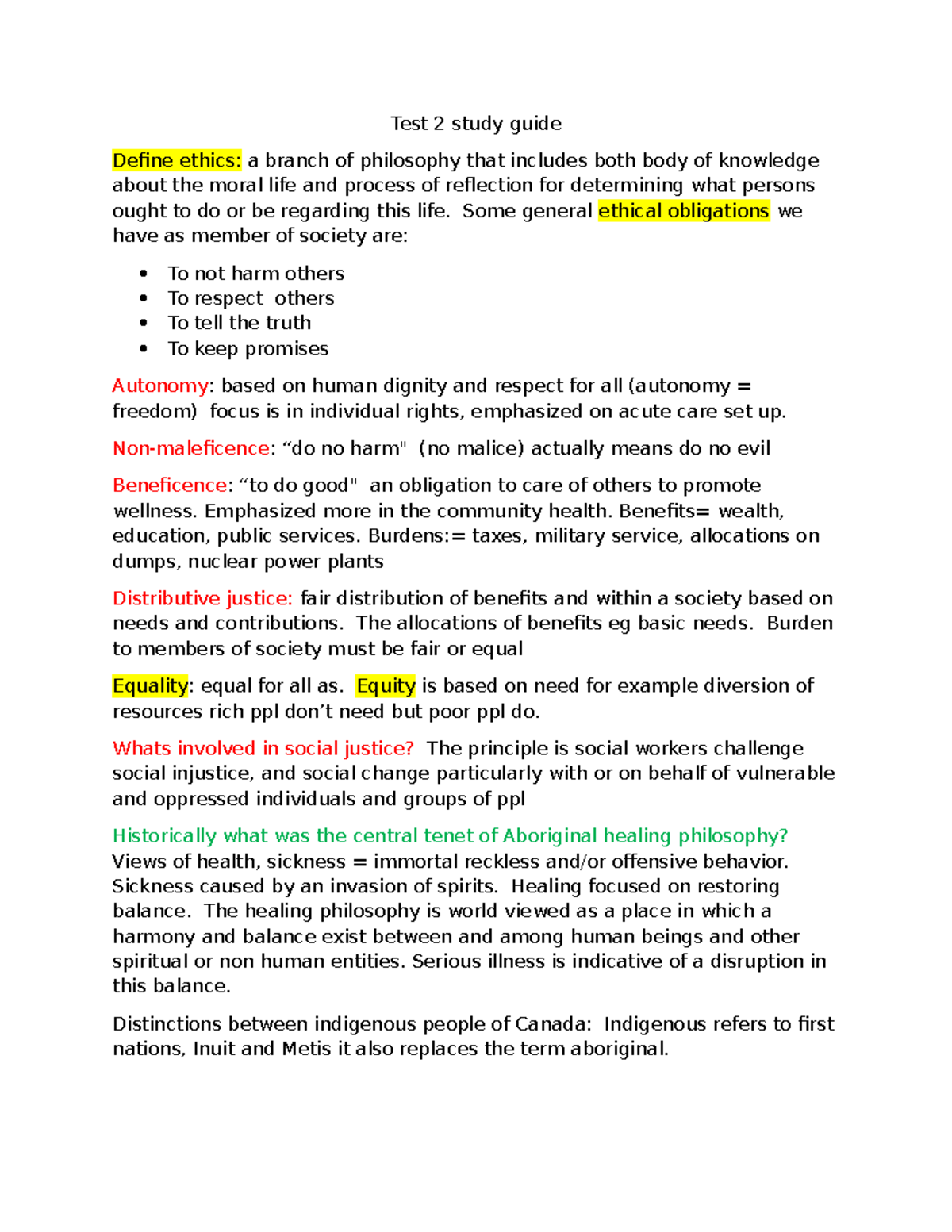 Test 2 HP - Test 2 study guide Define ethics: a branch of philosophy ...