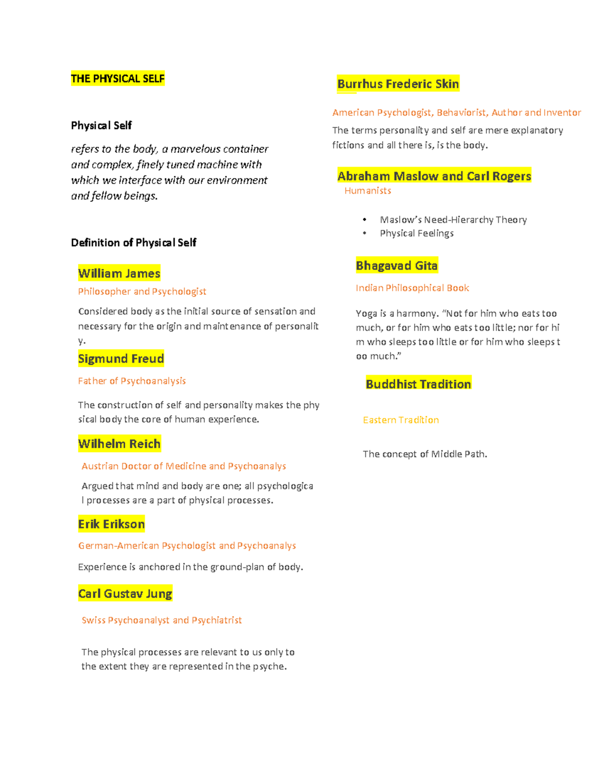 The Physical Self Summary - THE PHYSICAL SELF Physical Self refers to ...