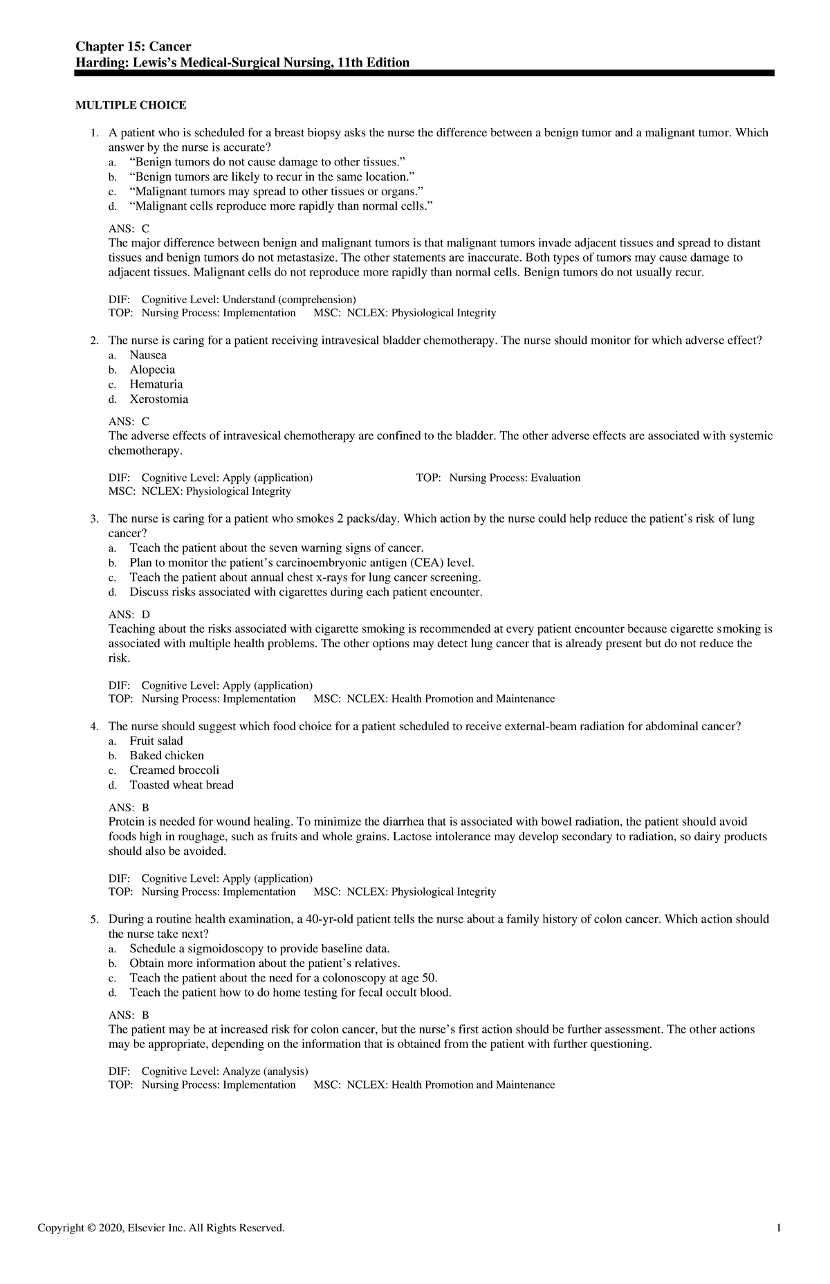 Exam View - CH0015 Harding 11e TB - Chapter 15: Cancer Harding: Lewis’s ...