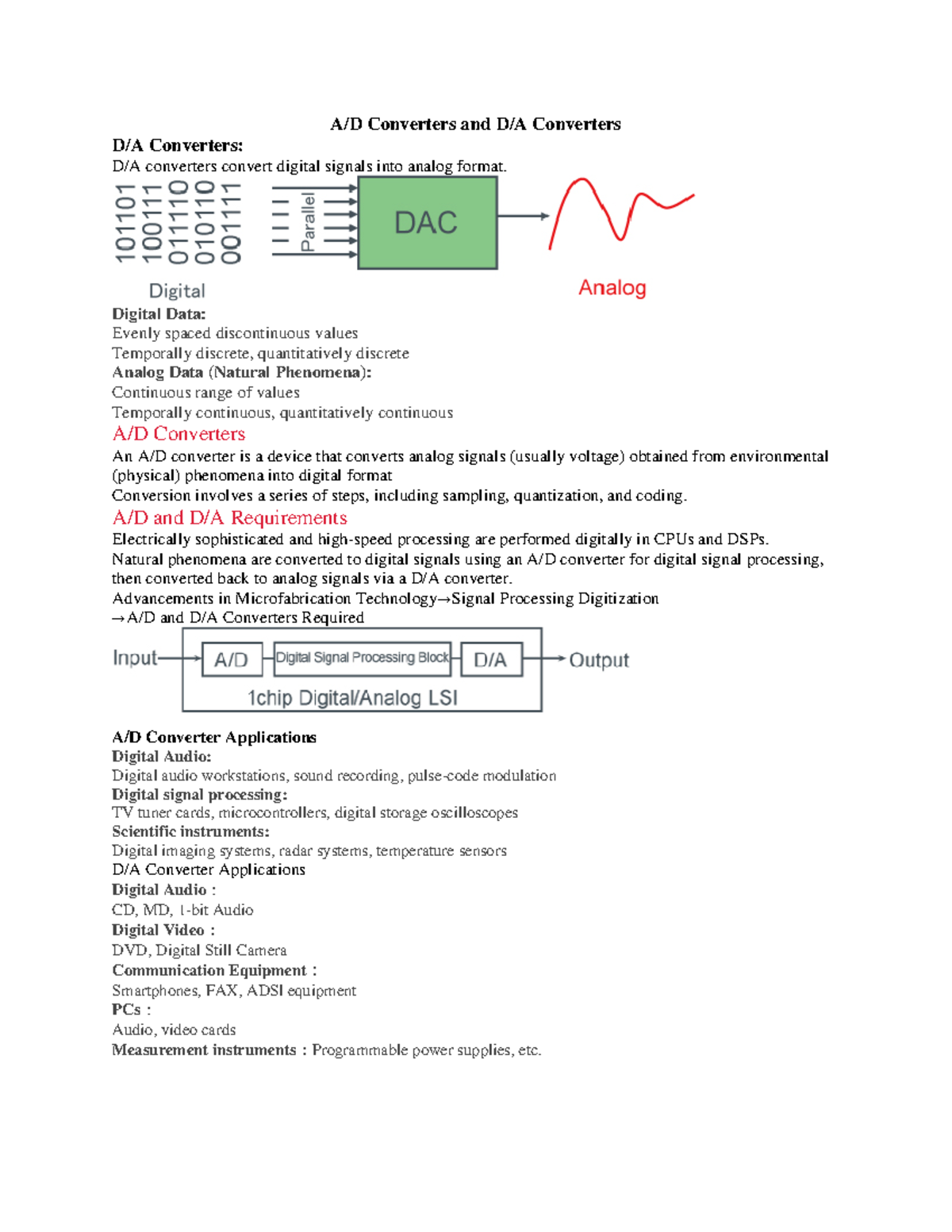 Communication 3 - A/D Converters and D/A Converters D/A Converters: D/A ...