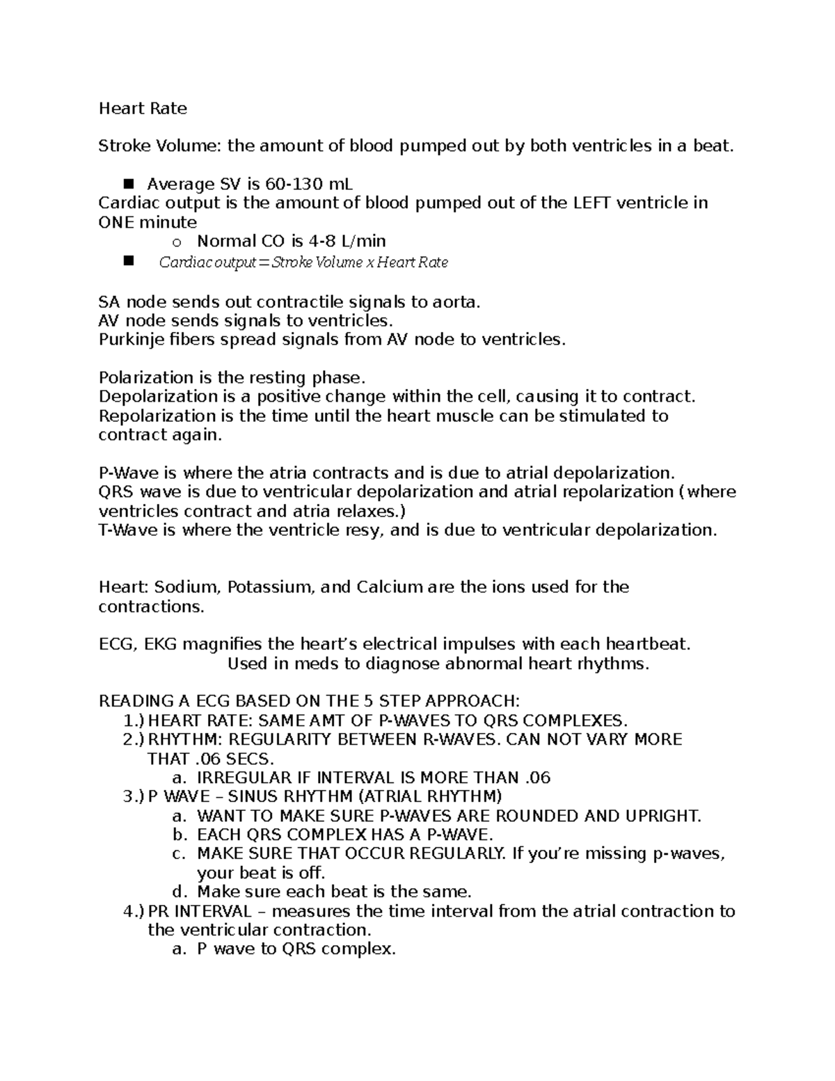 Heart Rate - Lecture notes 3 - Heart Rate Stroke Volume: the amount of ...