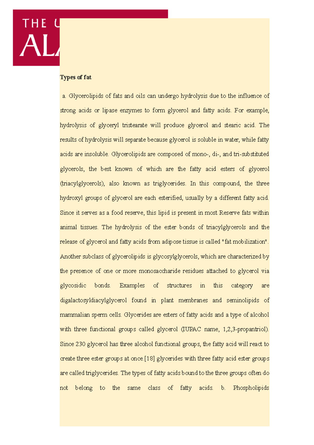 Lecture Documents Chemistry - Types of fat - Types of fat a ...