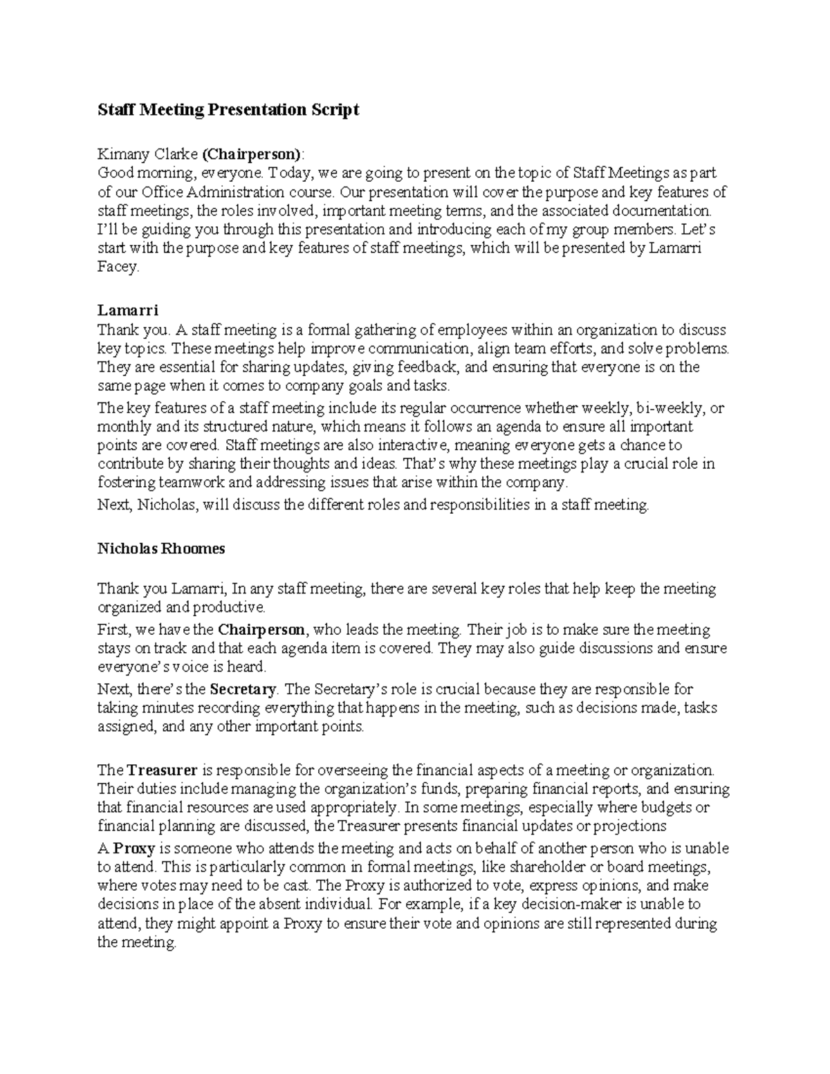 Staff Meeting Presentation Script - Today, we are going to present on ...