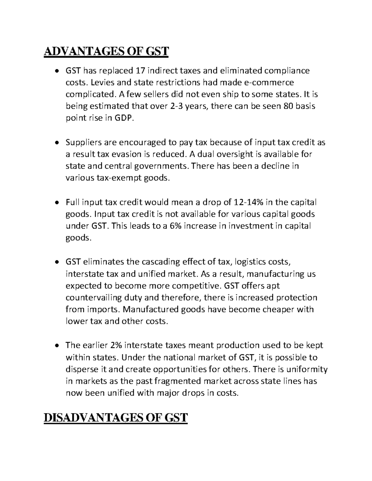 Advantages OF GST3 - gst adventages - ADVANTAGES OF GST GST has ...