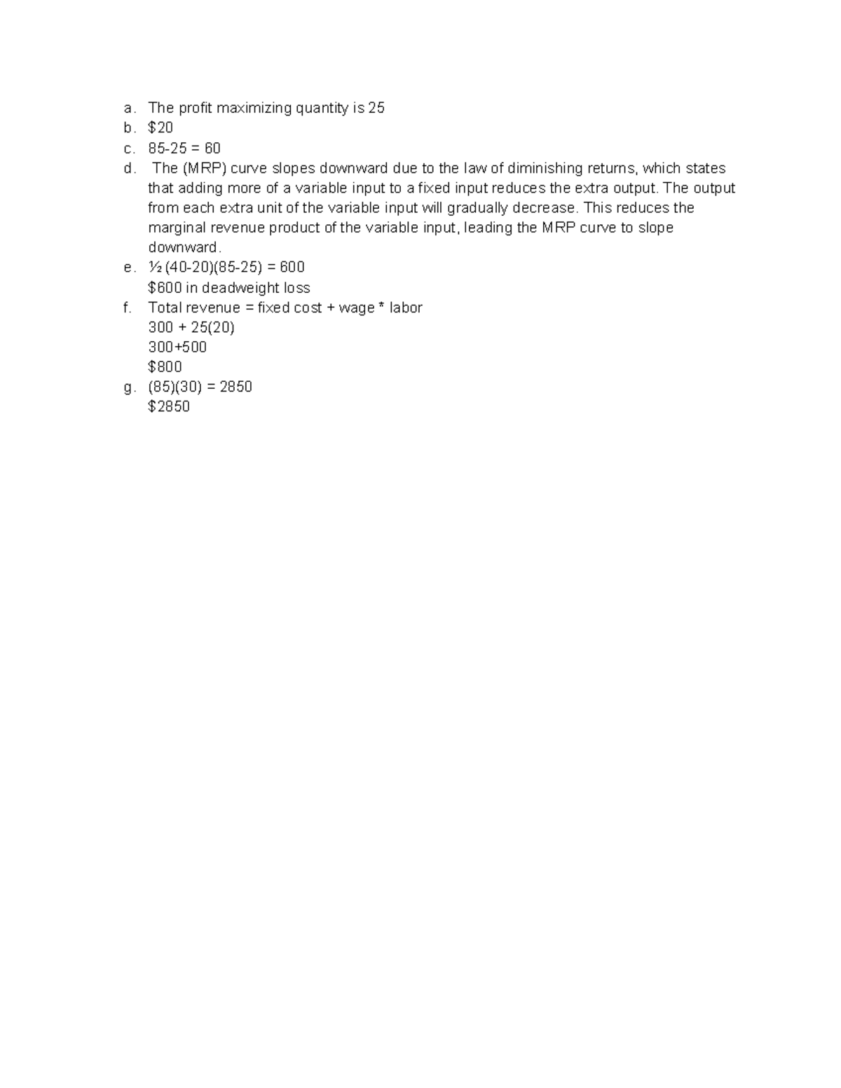 5.04 AP Microeconomics Final Exam Notes - a. The profit maximizing ...