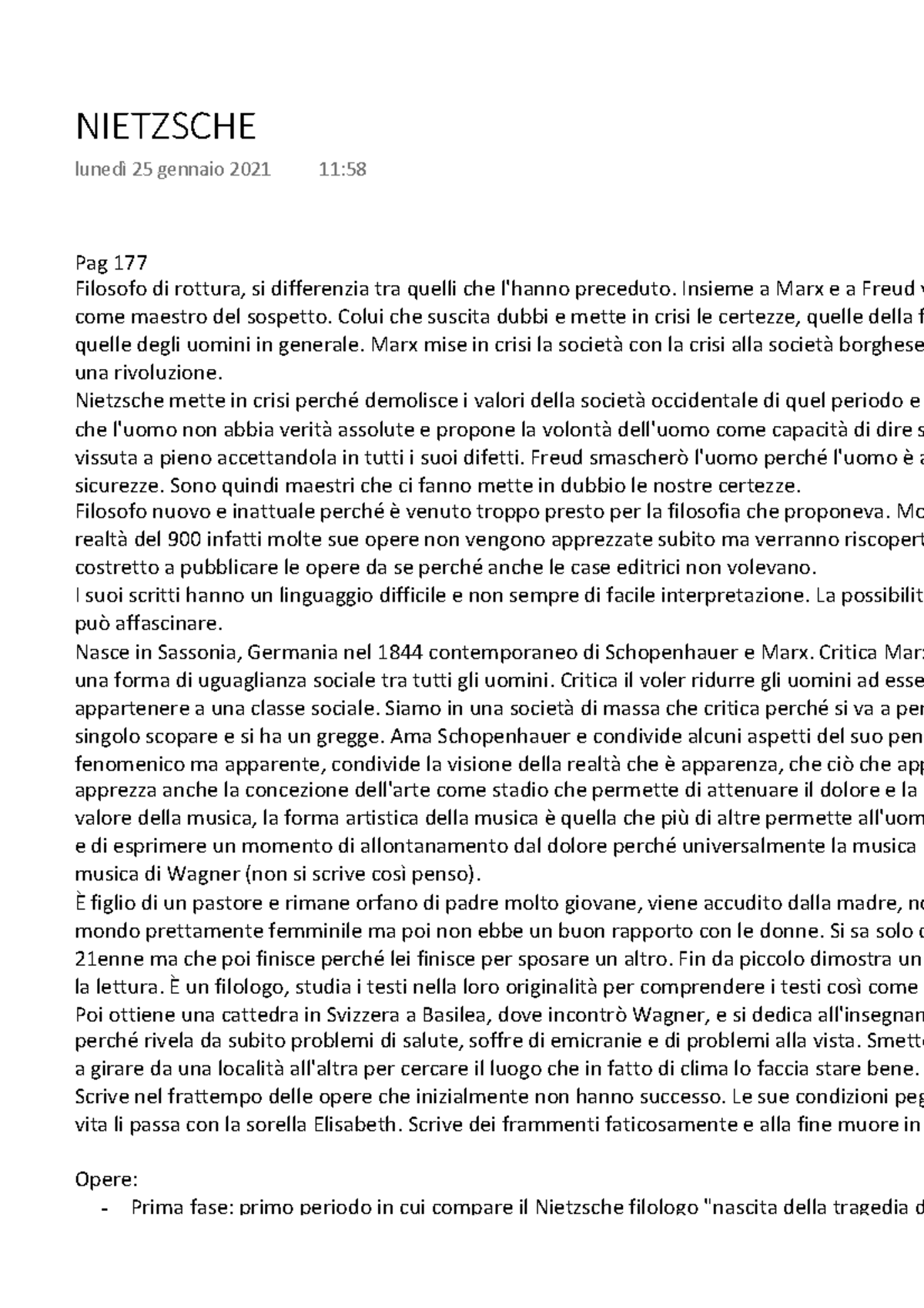 Nietzsche - notes were taken in class - Pag 177 Filosofo di rottura, si ...