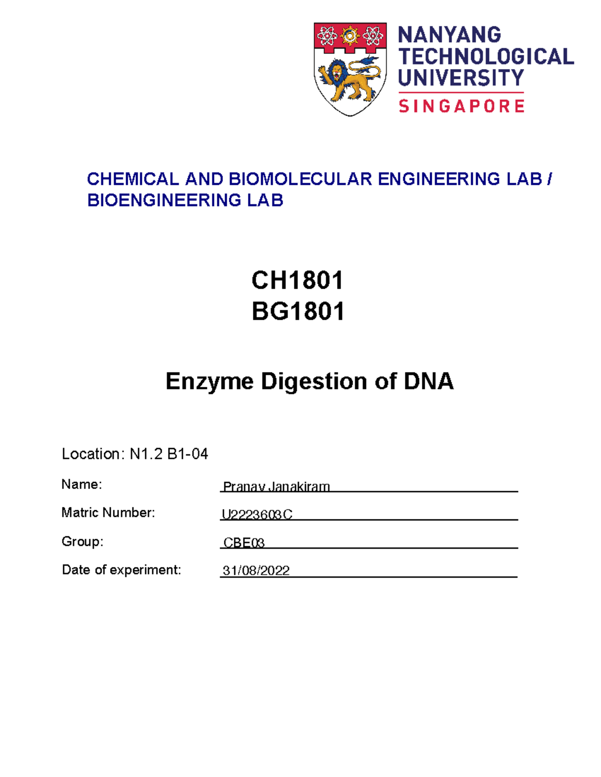 CH1801 C6 Enzyme digestion of DNA - CH 1801 BG Enzyme Digestion of DNA ...